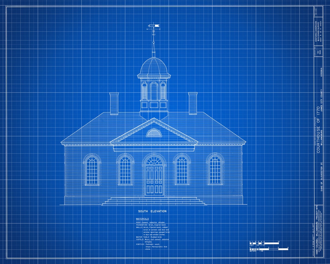 Colonial Williamsburg Courthouse Elevation Drawing - Courthouse Poster ...