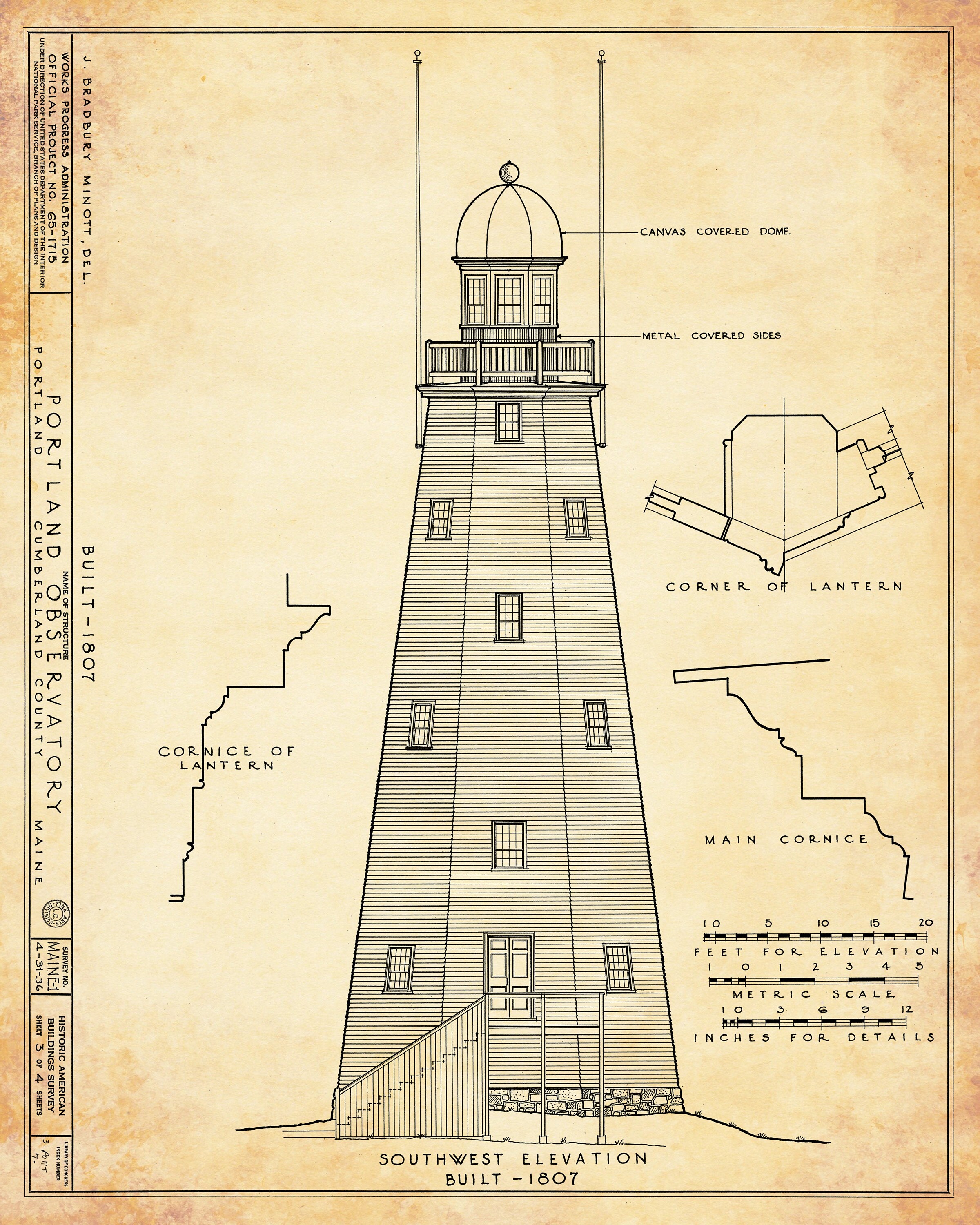 Portland Observatory Blueprint Drawing - Portland Maine Observatory ...