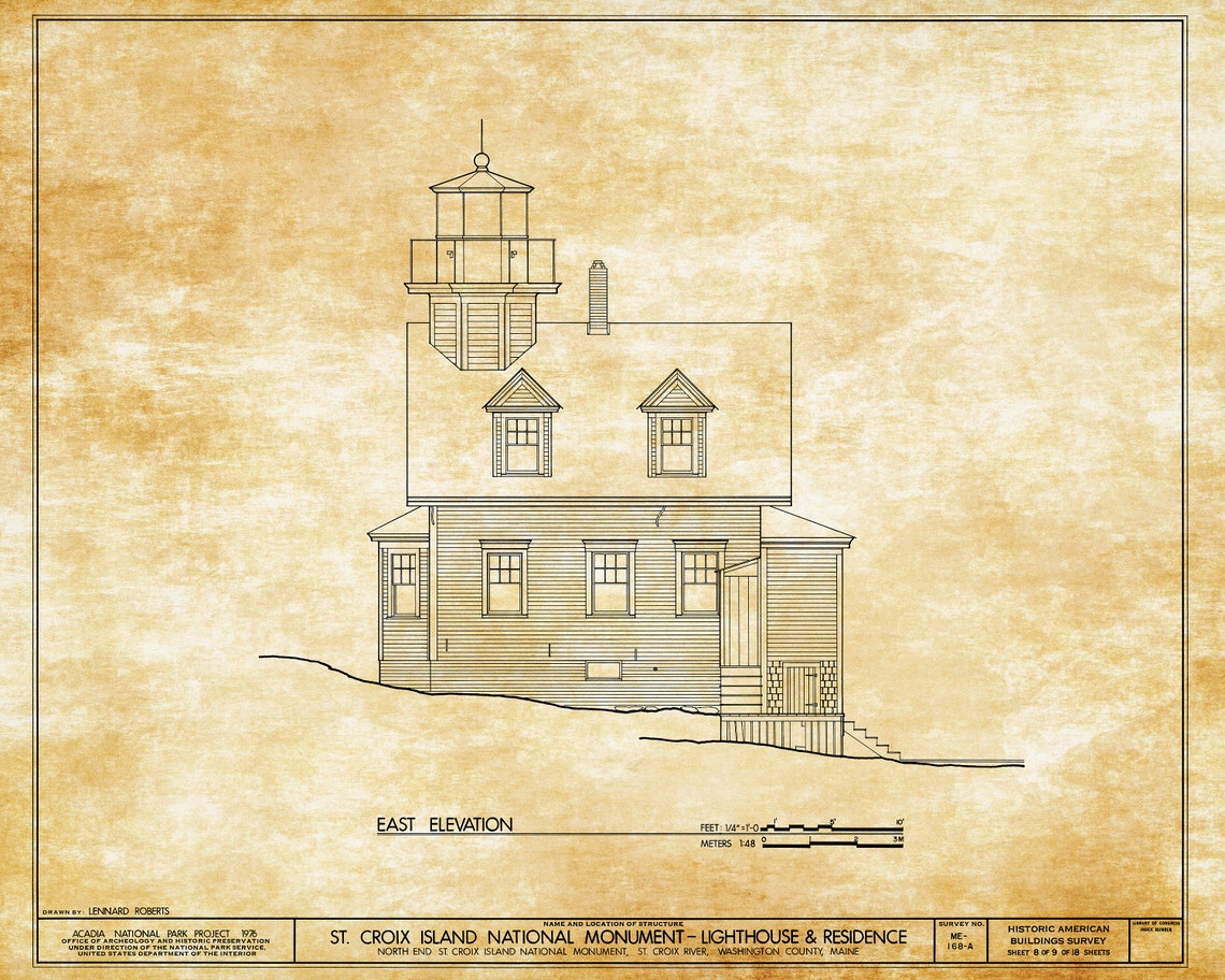 St. Croix Island Lighthouse Blueprint – Nautical Maine Coast Print - Etsy