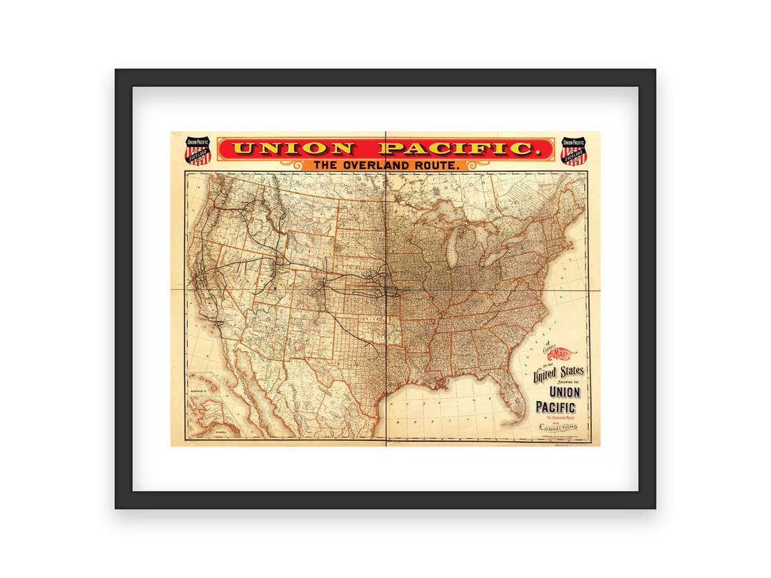 Union Pacific Railroad Map Print – 19th Century Overland Route - Etsy