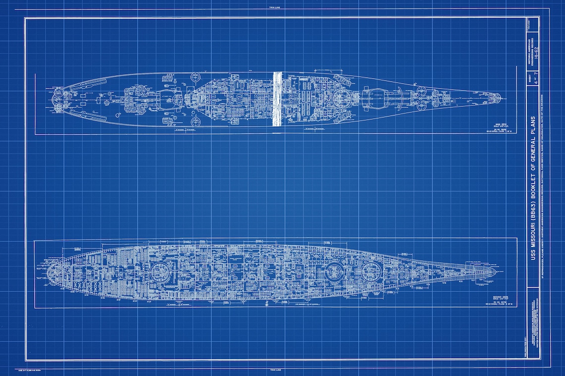 USS Missouri Top View Blueprint, Navy Ship Blueprint, Ship Drawing ...