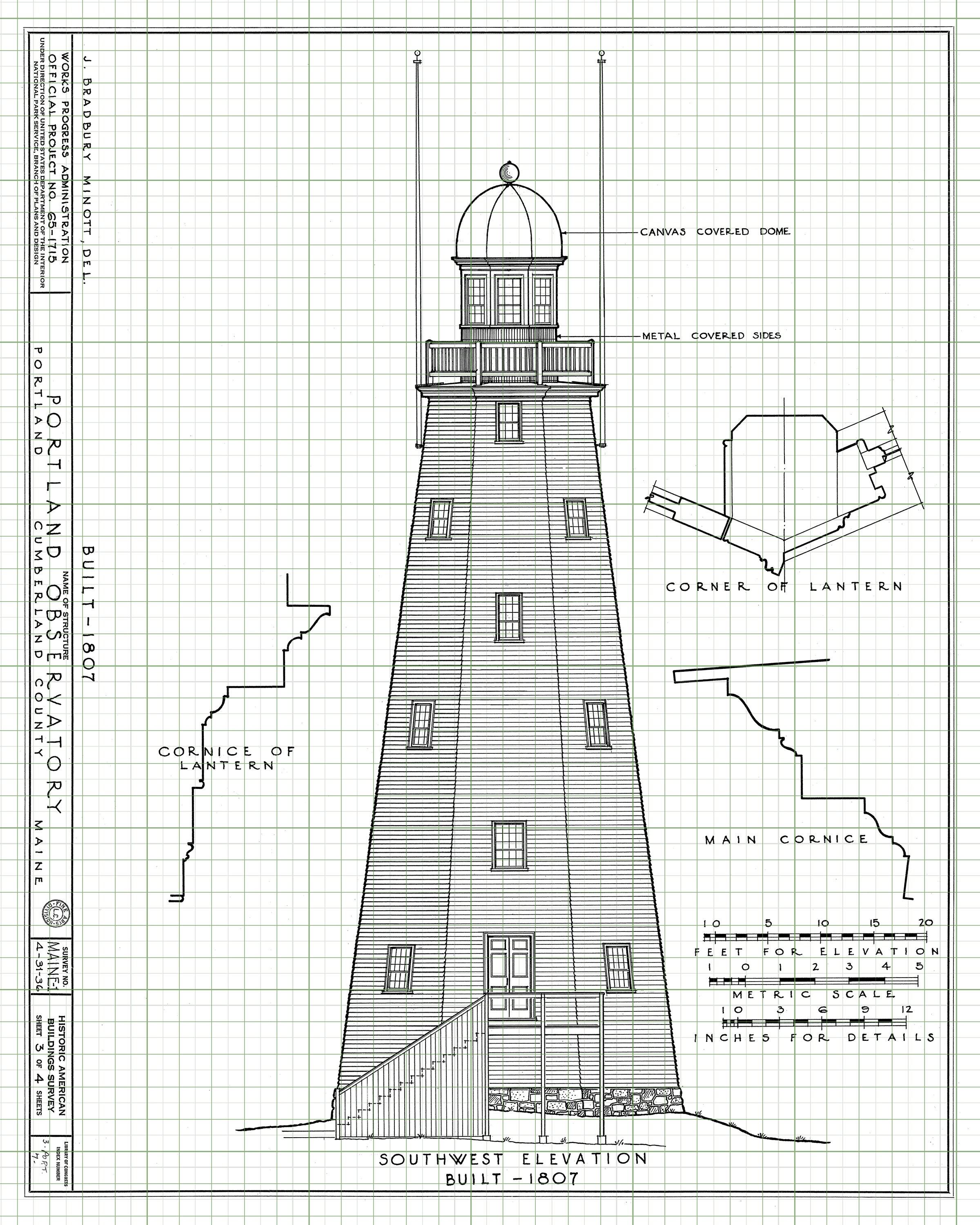 Portland Observatory Blueprint Drawing Portland Maine - Etsy