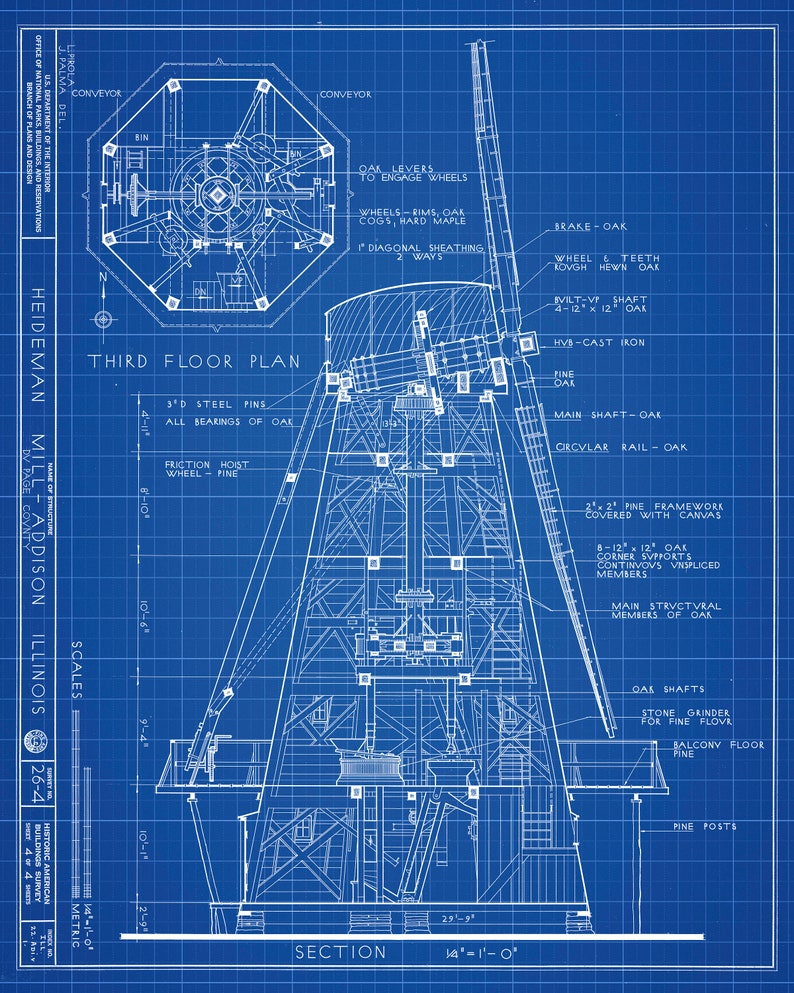 Heideman Mill Cross Section Drawing Mill Poster Windmill - Etsy UK