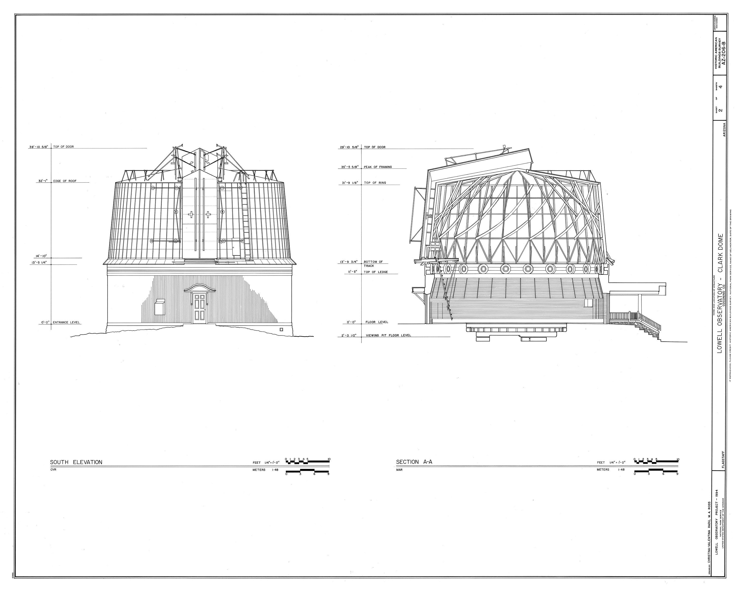 Lowell Observatory Drawing Blueprint Clark Dome Observatory, Arizona ...