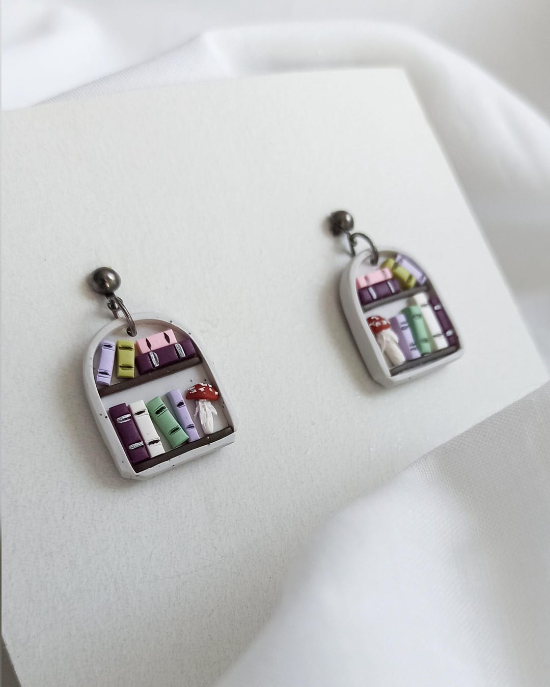 Grey Mini Book Studs / Ball Post Earrings/ Lightweight / Literature ...