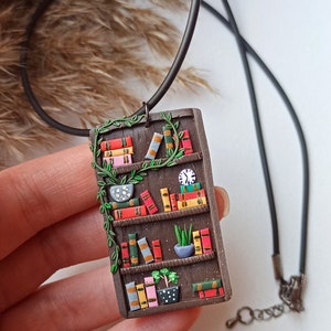 Handmade Polymer Clay Bookshelf Necklace: Book Lover Gift, Personalised ...