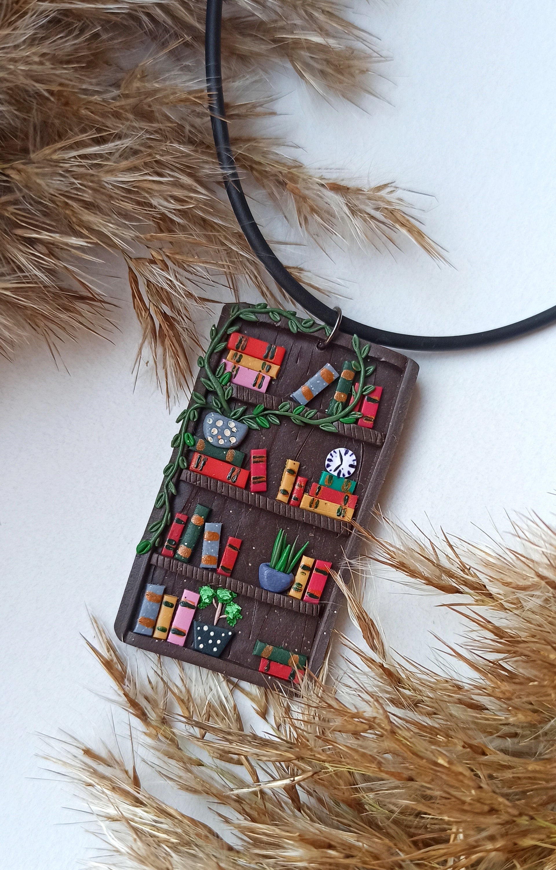 Handmade Polymer Clay Bookshelf Necklace: Book Lover Gift, Personalised ...