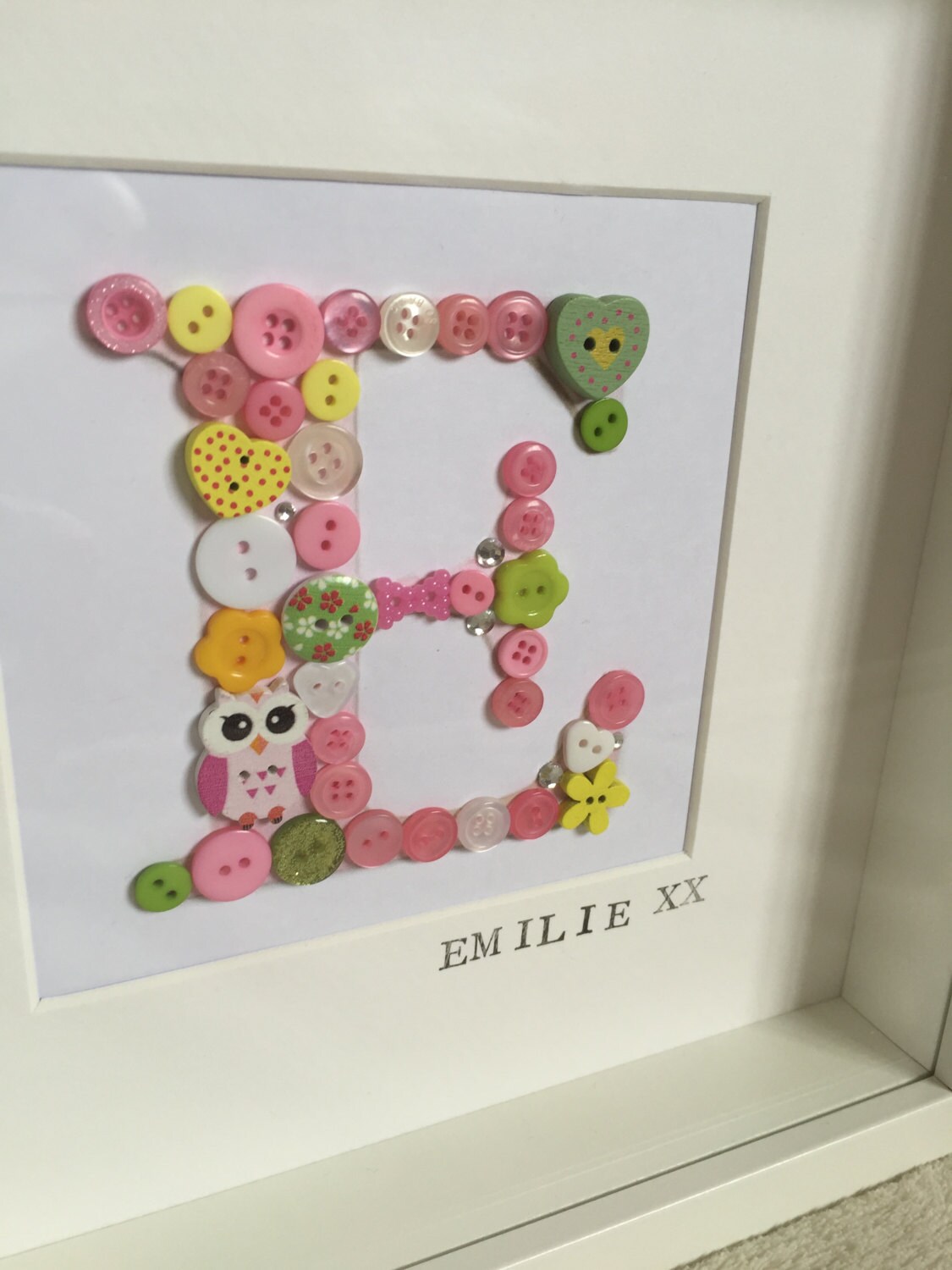 Personalised Button Art Letter Design Box Frame With Name Girl | Etsy UK