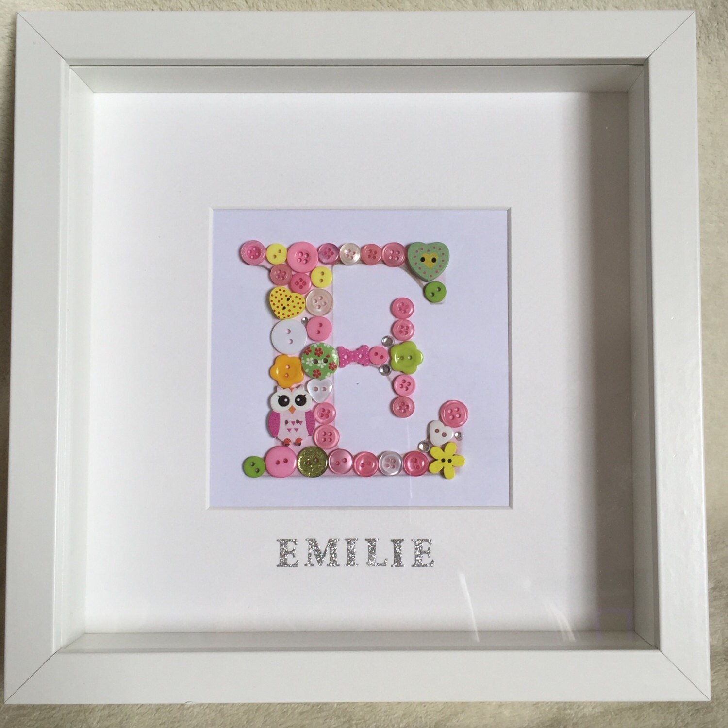 Personalised Button Art Letter Design Box Frame With Name Girl | Etsy UK
