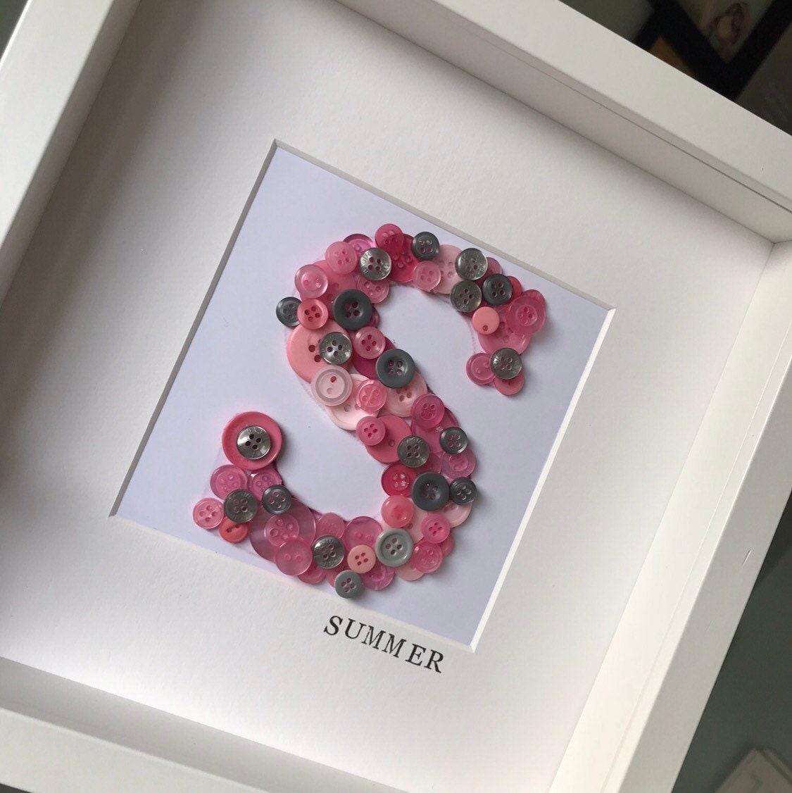Personalised Button Art Letter Design Box Frame With Name Girl | Etsy UK