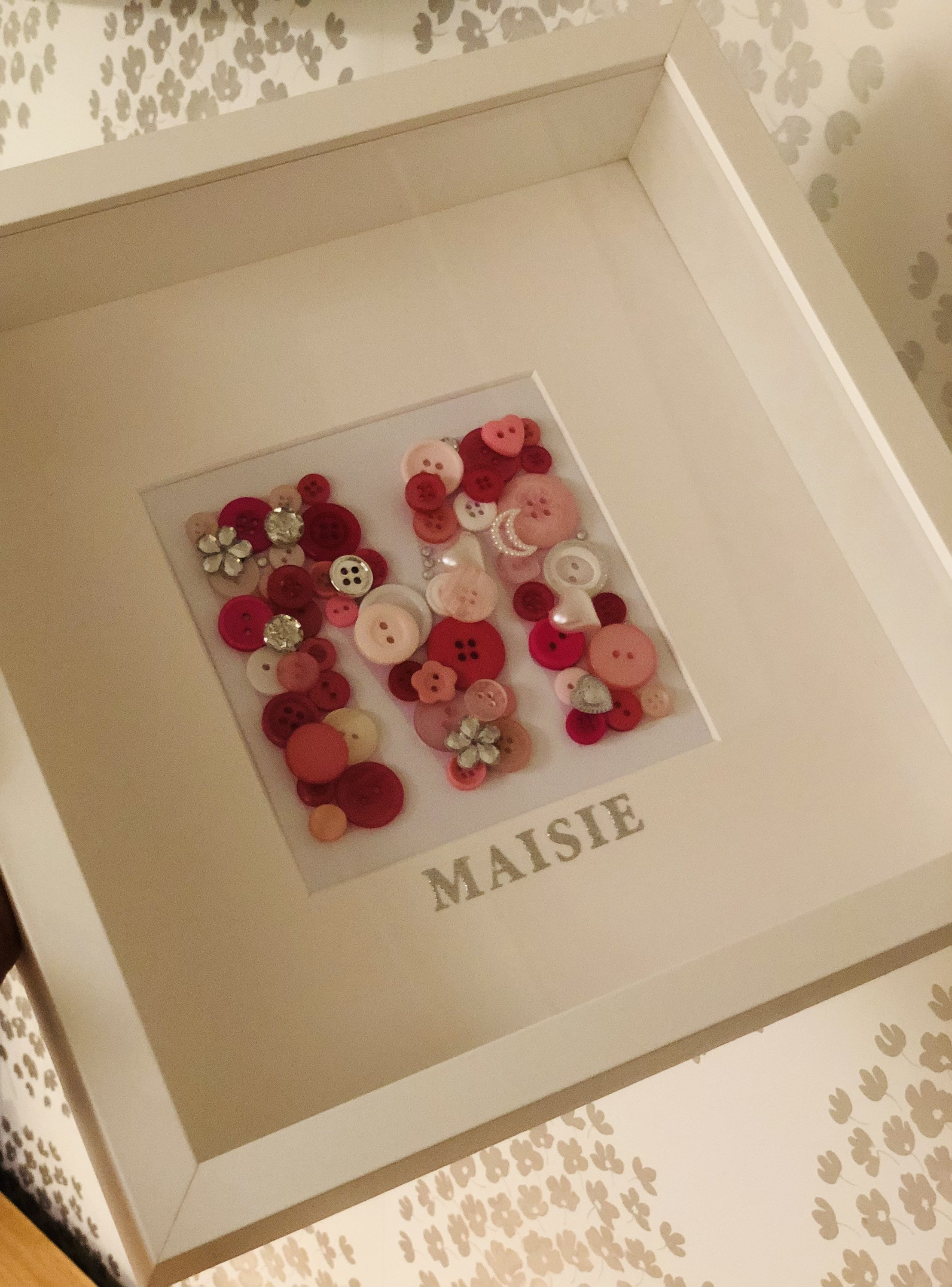 Personalised Button Art Letter Design Box Frame With Name Girl | Etsy