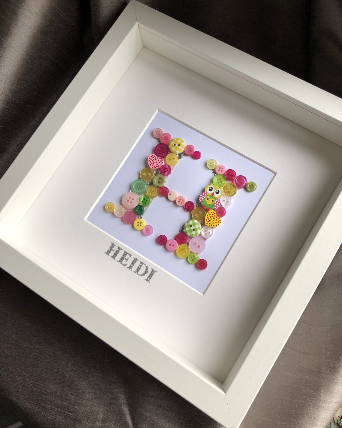 Personalised Button Art Letter Design Box Frame With Name Girl | Etsy UK