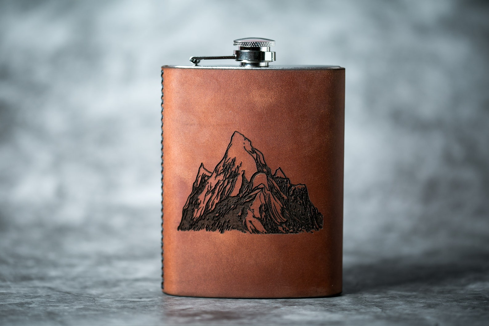 Mountains 8oz Nature Flask Leather Wrapped Flask Groomsman - Etsy