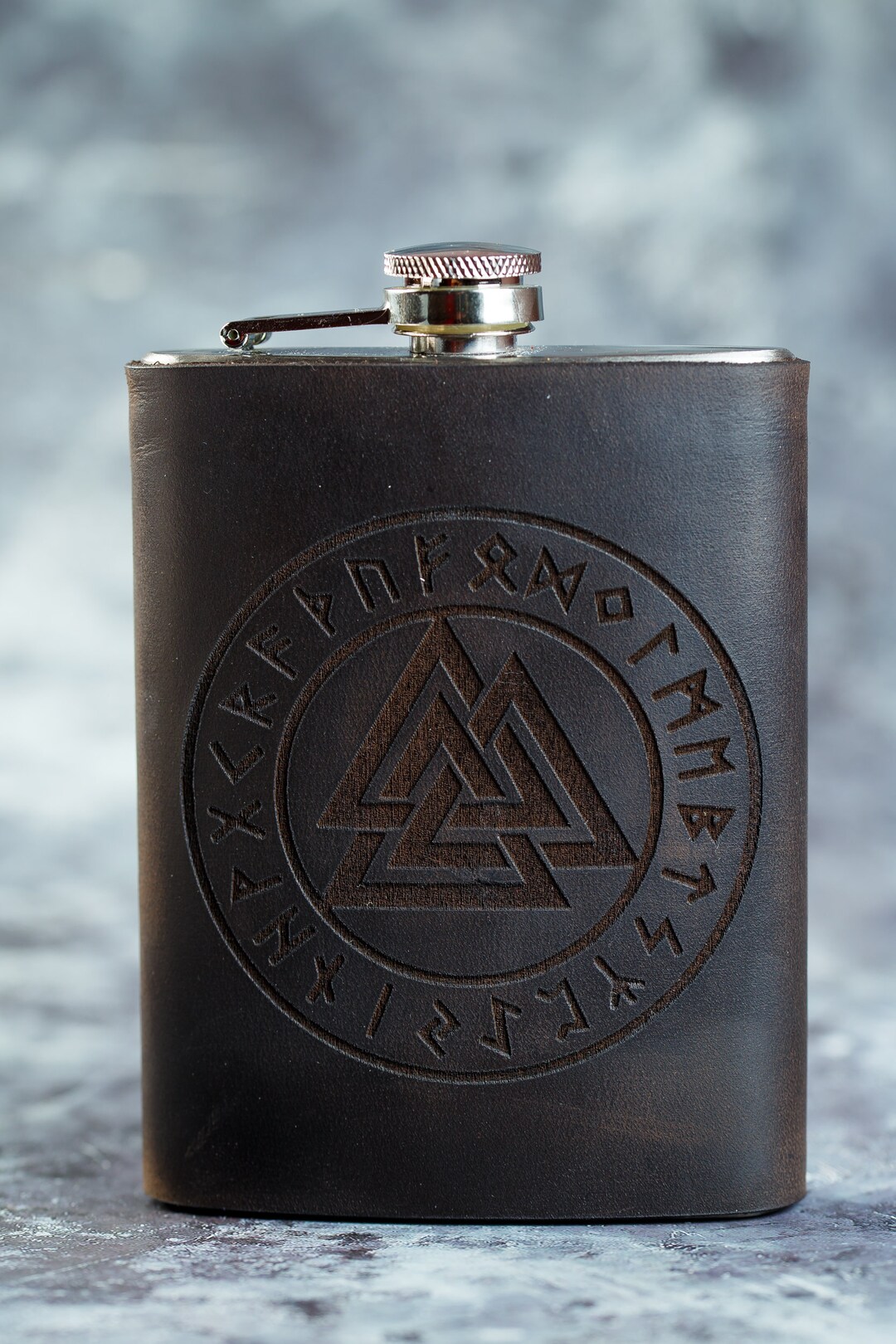 Valknut Celtic Spiritual Vikings Flask Leather Wrapped Flask Norse ...