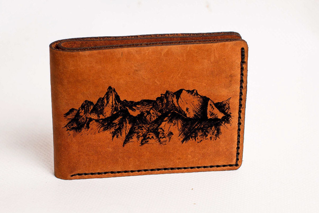 Nature Wallet Mens Leather Wallet Mountains Wallet Bifold | Etsy