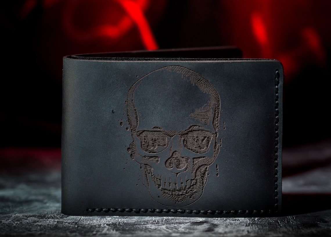 Wallet Skull Wallet Mens Leather Wallet Skull Wallet Bifold | Etsy