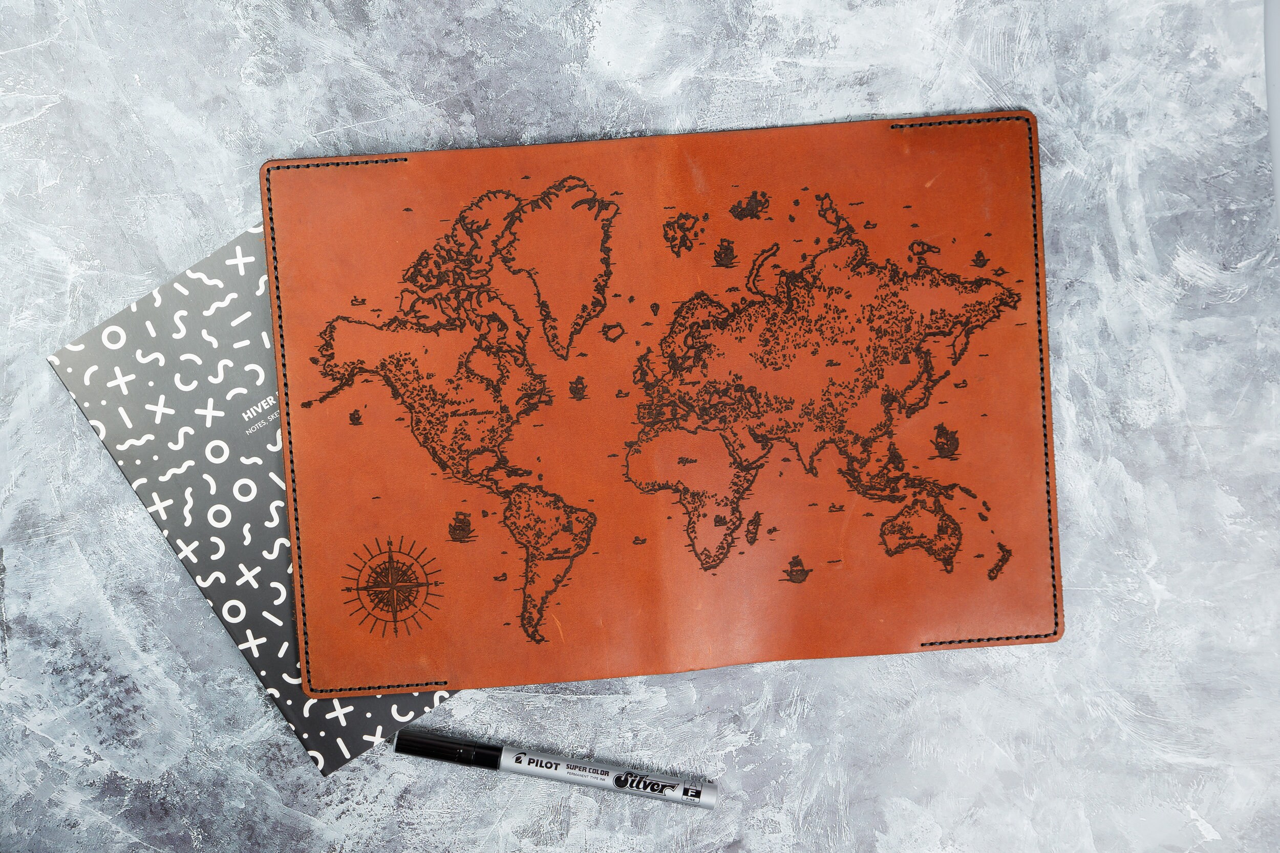 World Map Leather Notebook Cover Leather notebook cover | Etsy