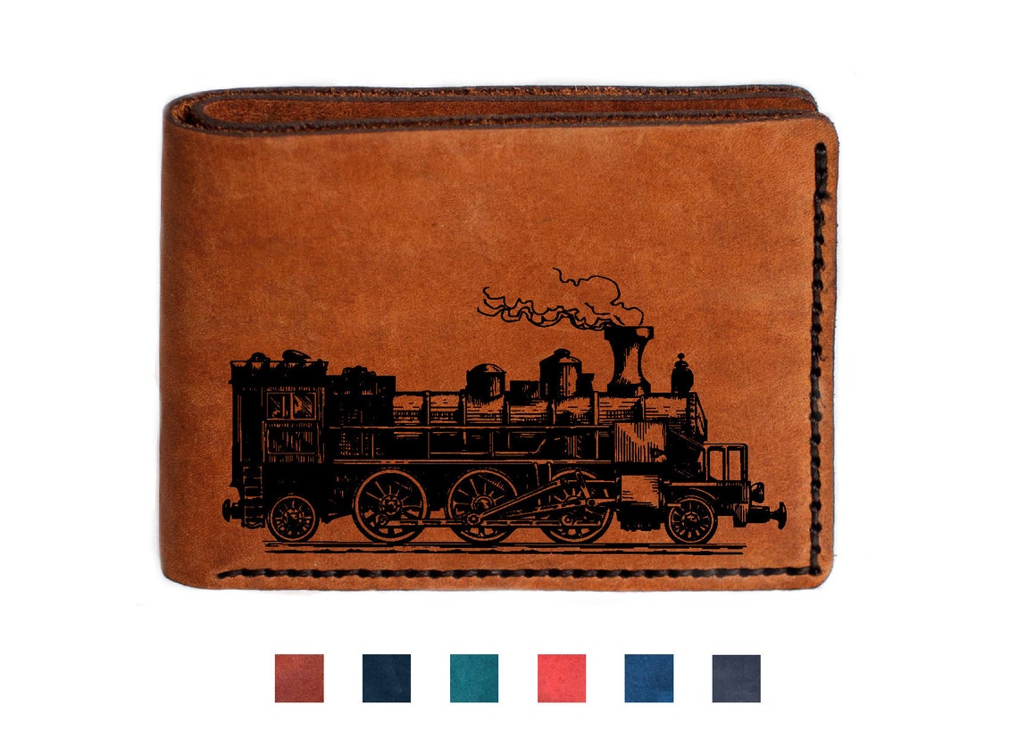 Locomotive Train Wallet Personalized Leather Mens Wallet Mens - Etsy