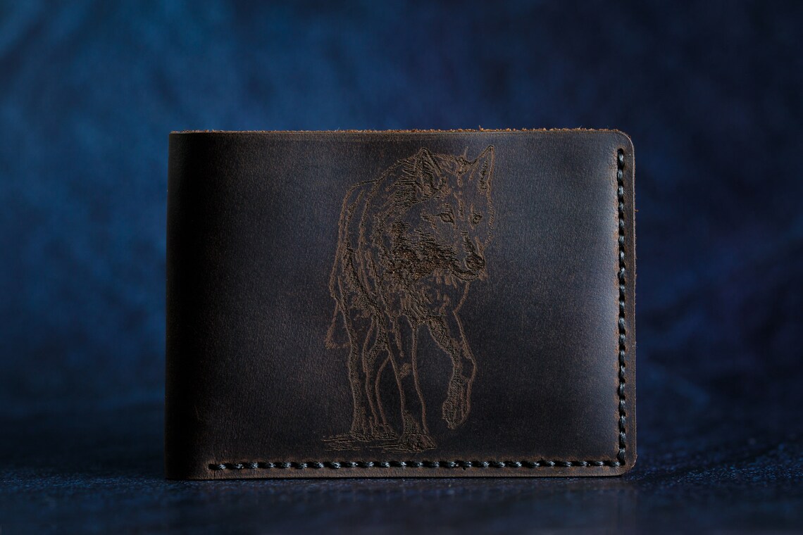 Wolf Leather Mens Wallet Wolf Coins Custom Personalized - Etsy