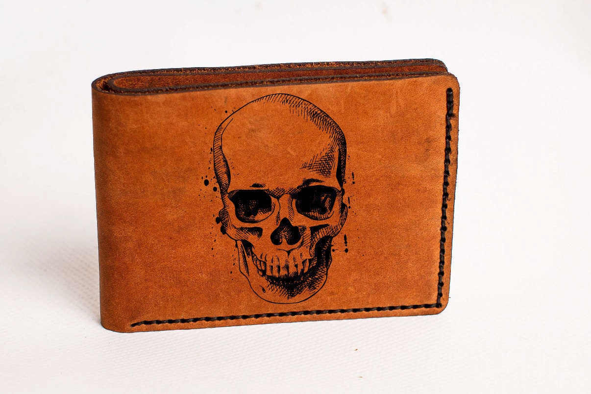 Wallet Skull Wallet Mens Leather Wallet Skull Wallet Bifold | Etsy