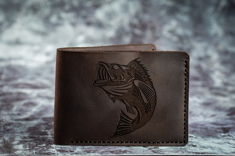 Bass Fish Bifold Men's Leather Wallet Fisherman Bifold - Etsy