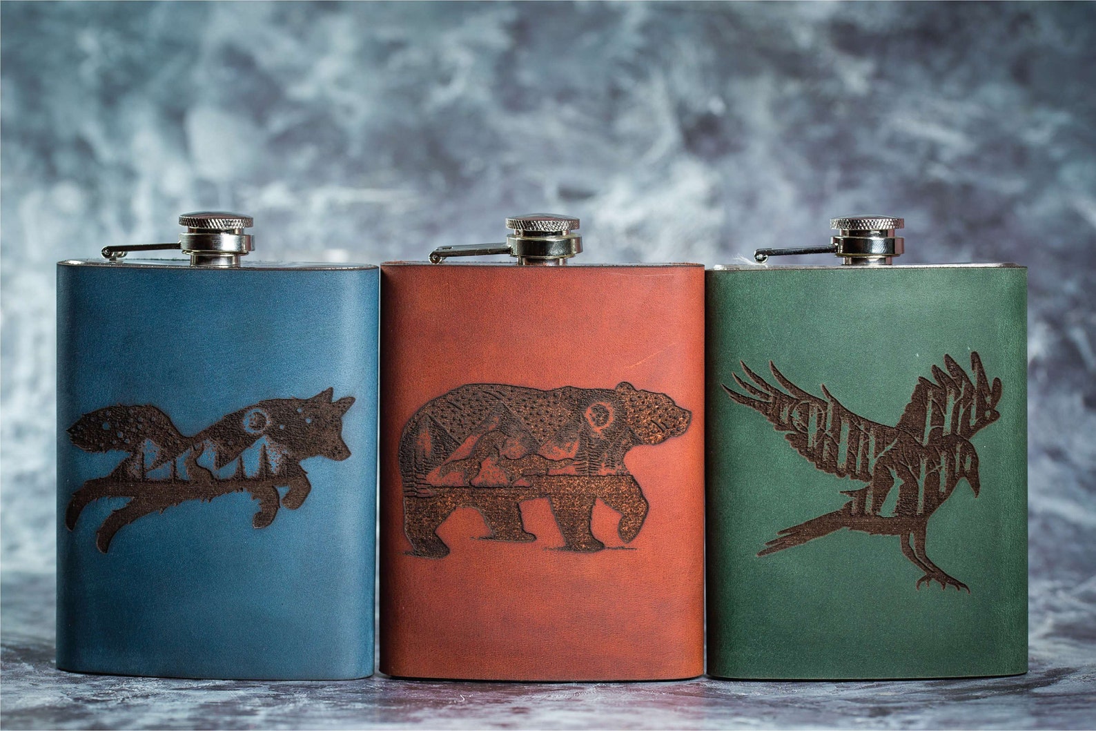 Leather Ski Flask Man Personalized Initials Skiing Fan's Brown Leather ...