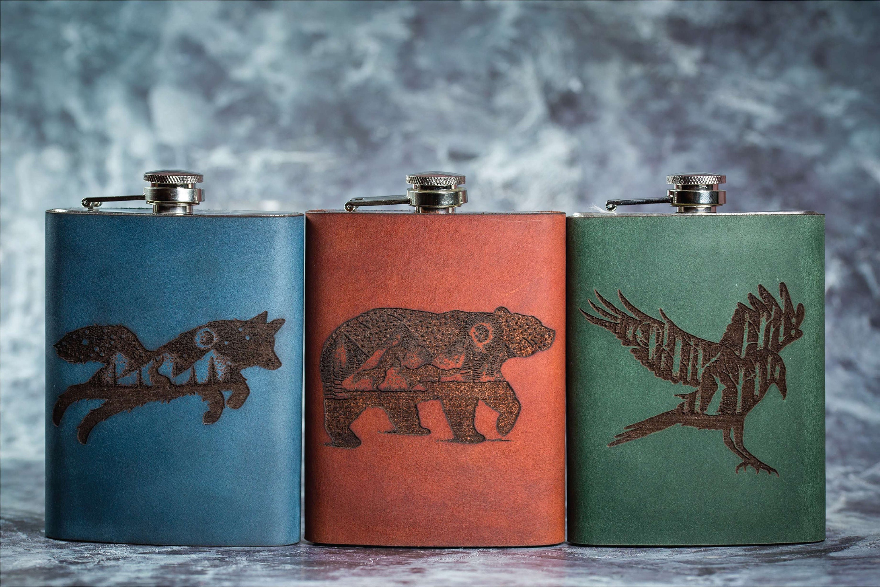 Leather Ski Flask Man Personalized Initials Skiing Fan's Brown Leather ...