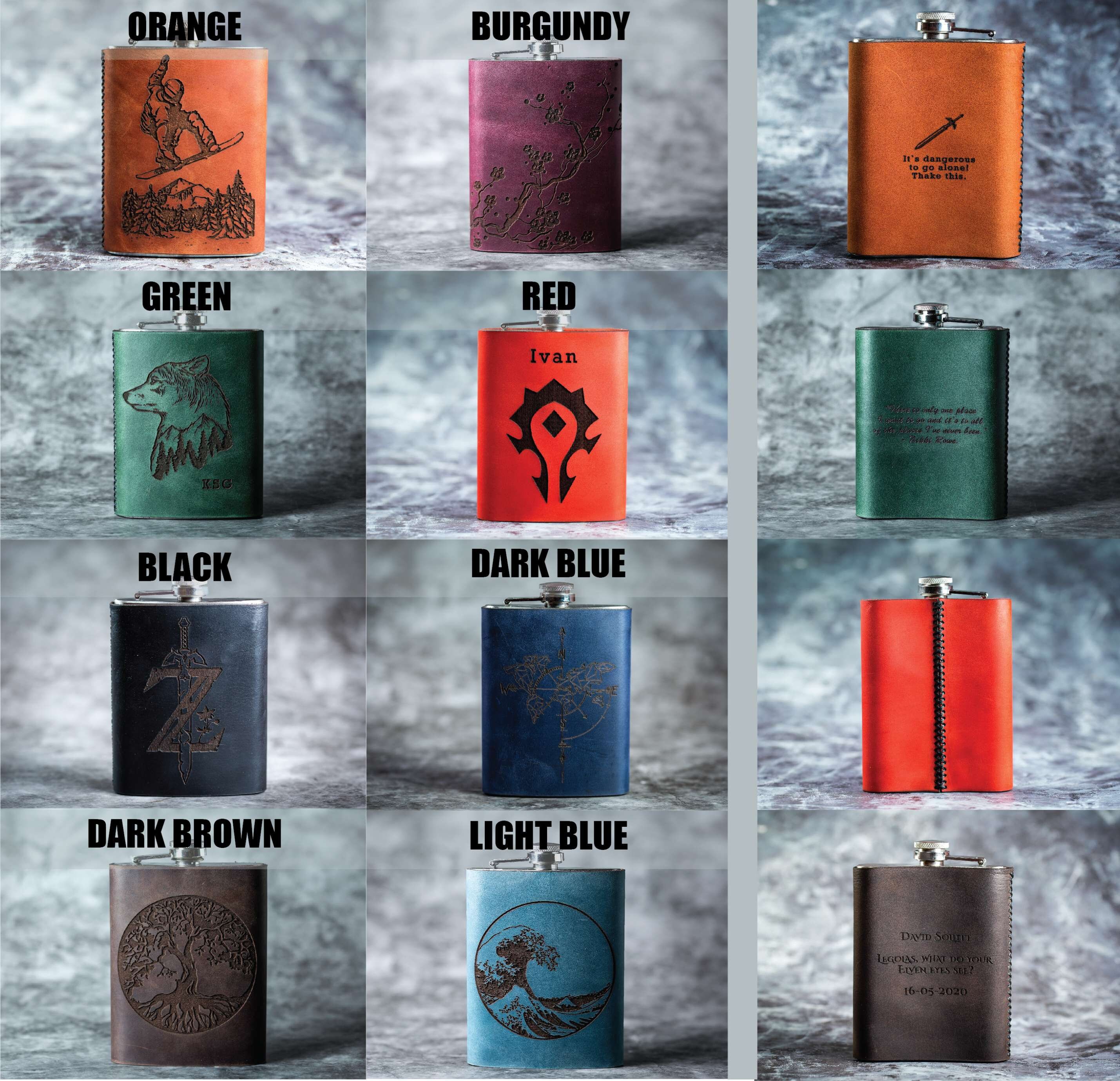 Leather Ski Flask Man Personalized Initials Skiing Fan's Brown Leather ...