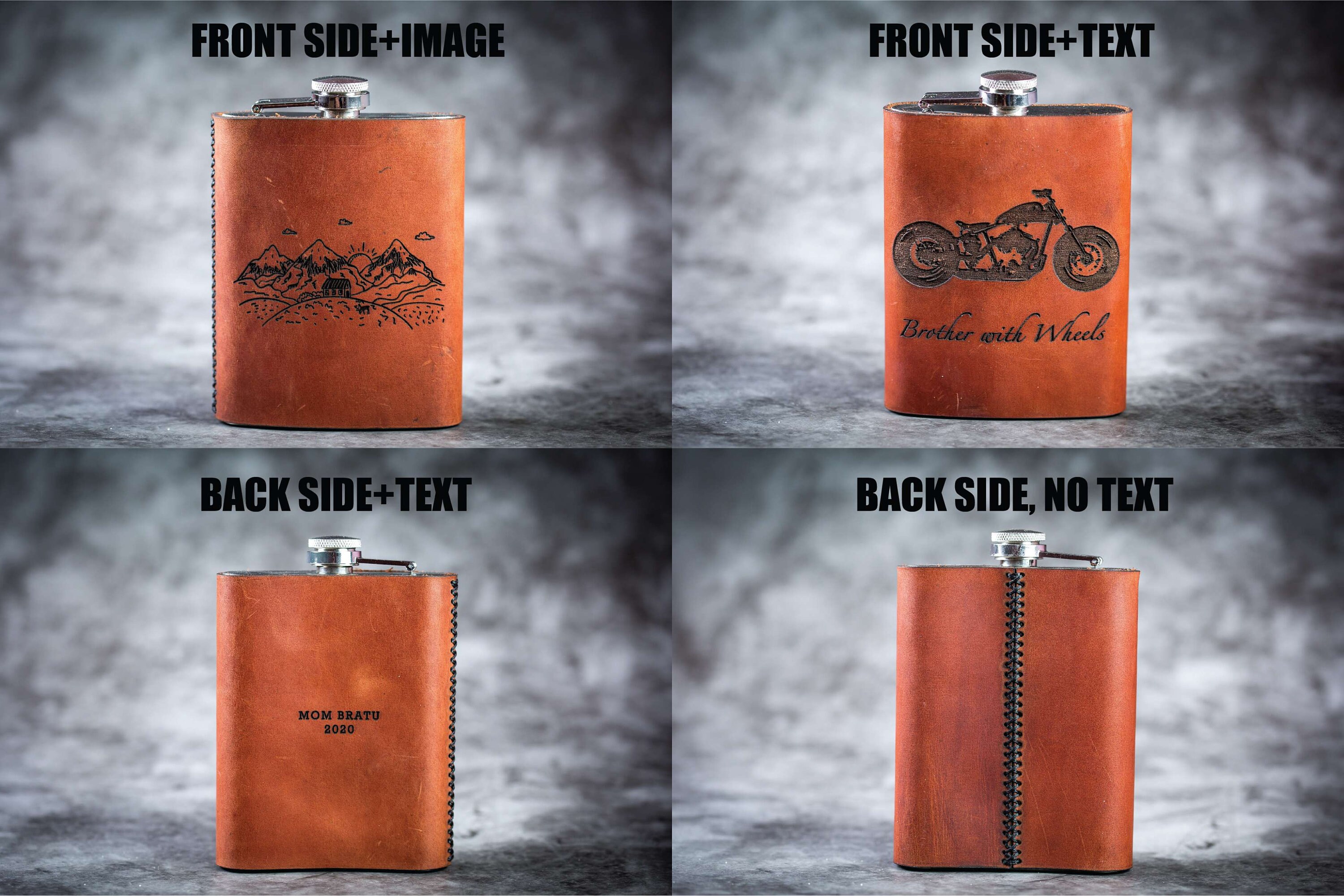 Leather Ski Flask Man Personalized Initials Skiing Fan's Brown Leather ...