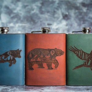 Vegvisir Futhark Runes Vikings Flask Leather Wrapped Flask Groomsman ...