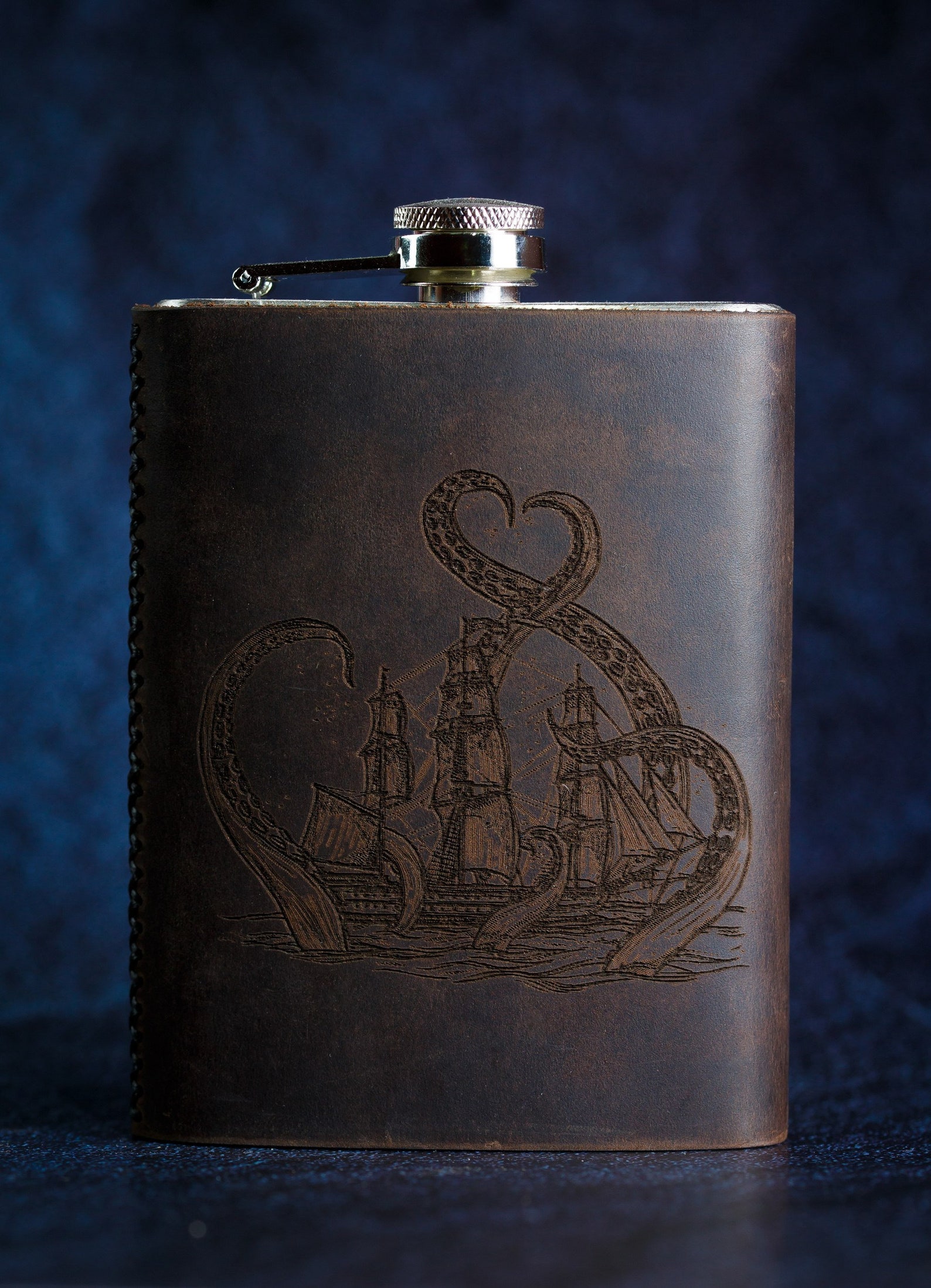 Octopus 8oz Kraken Flask Leather Wrapped Flask Groomsman Octopus Attack ...