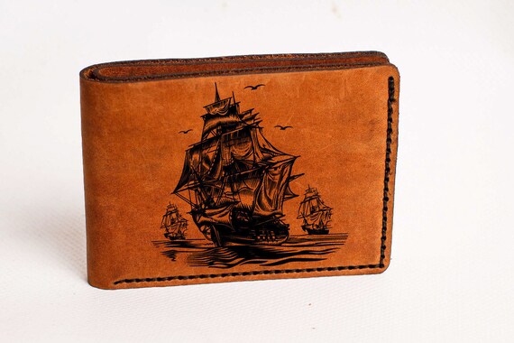 Pirate Ship Wallet Mens Leather Wallet Pirate Ship Wallet | Etsy