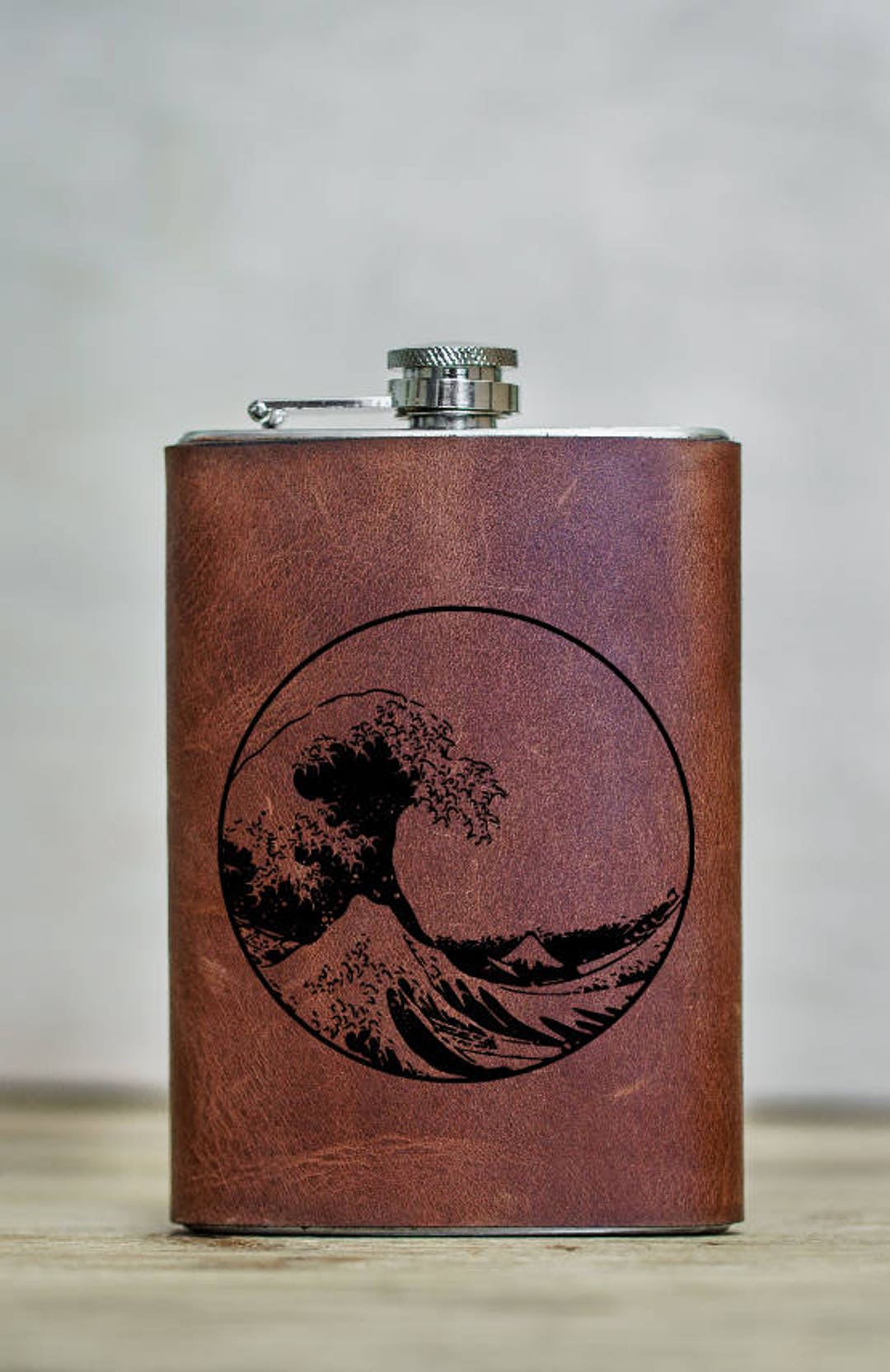 Wave Bottle 8oz Wave Bitch Flask Leather Wrapped Flask - Etsy