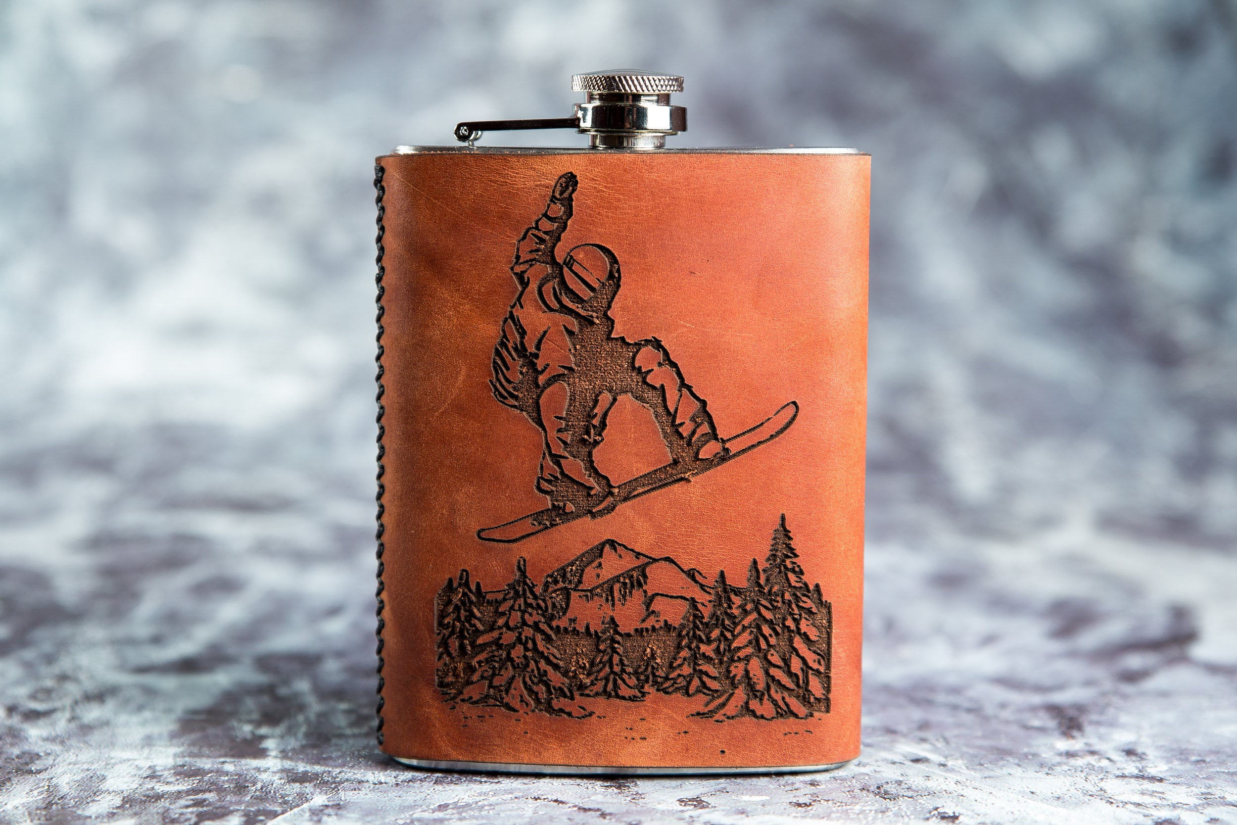 Leather Snowboard Free ride Winter Flask Man Personalized | Etsy