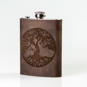 Yggdrasil World Tree Vikings Talisman Flask Leather Wrapped - Etsy
