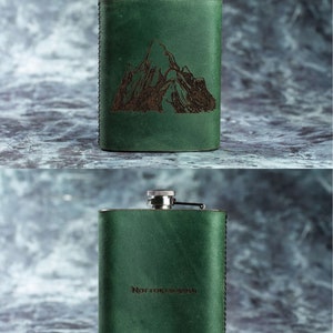 Leather Ski Flask Man Personalized Initials Skiing Fan's Brown Leather ...
