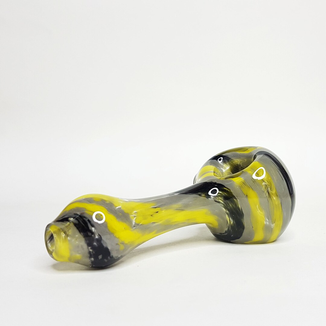 Sparkle Glass Spoon Pipe // Gray Yellow Black Inside Out Playful Lines ...