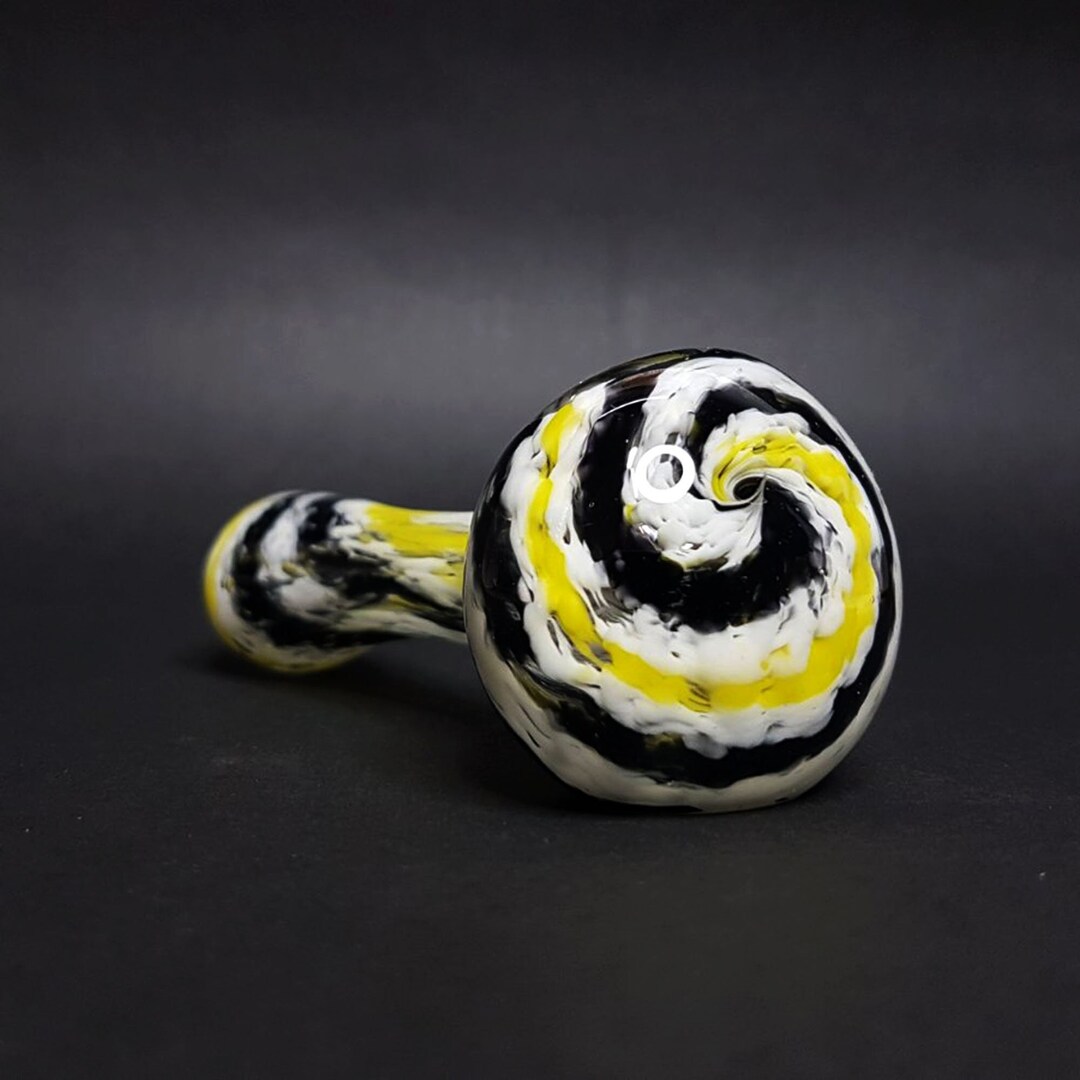 Glass Spoon Pipe Inside Out Frit Color // Yellow Black and White ...