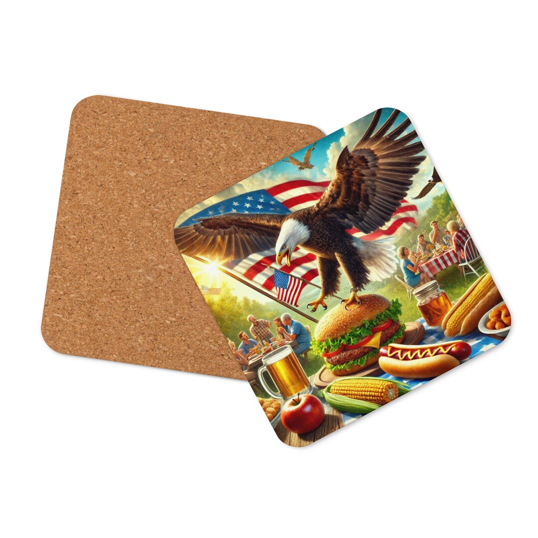 Bald Eagle USA Cookout Scene Cork-back Coaster - Etsy
