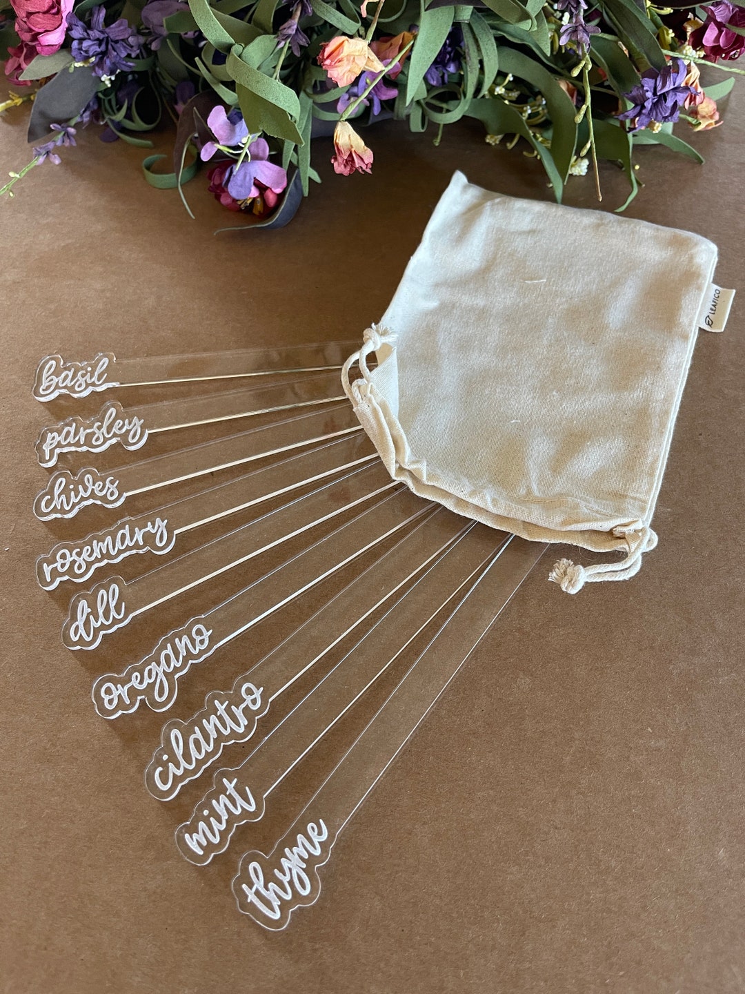Handmade Herb Marker Set, Garden Herb Markers With Muslin Bag, Herb ...