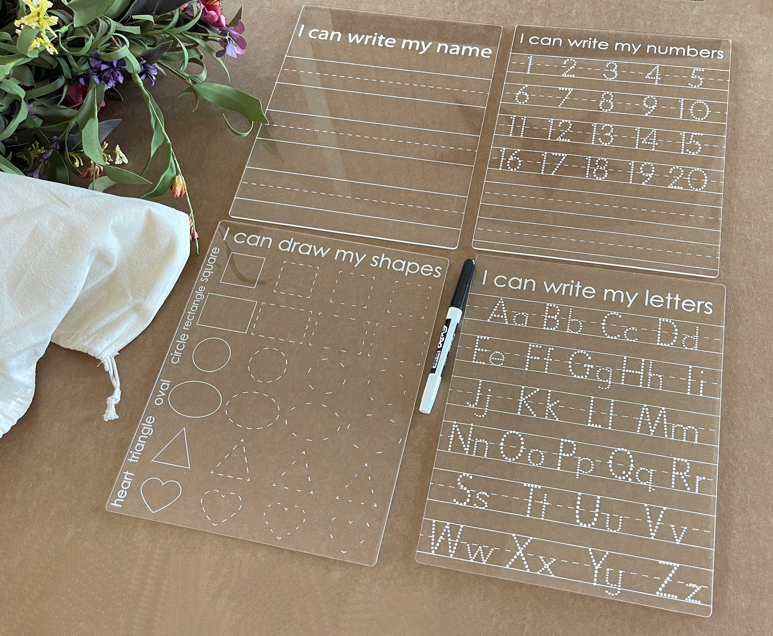Educational Dry Erase Boards Set of Four, Includes Letters, Numbers ...