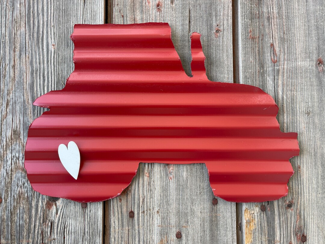 Rustic Farmhouse Red Tractor Sign With Heart, Barn Tin Tractor, Red ...