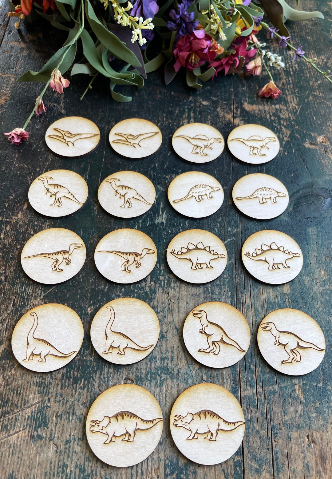 Dinosaur Memory Game, Dinosaur Matching Game, Laser Engraved Memory ...