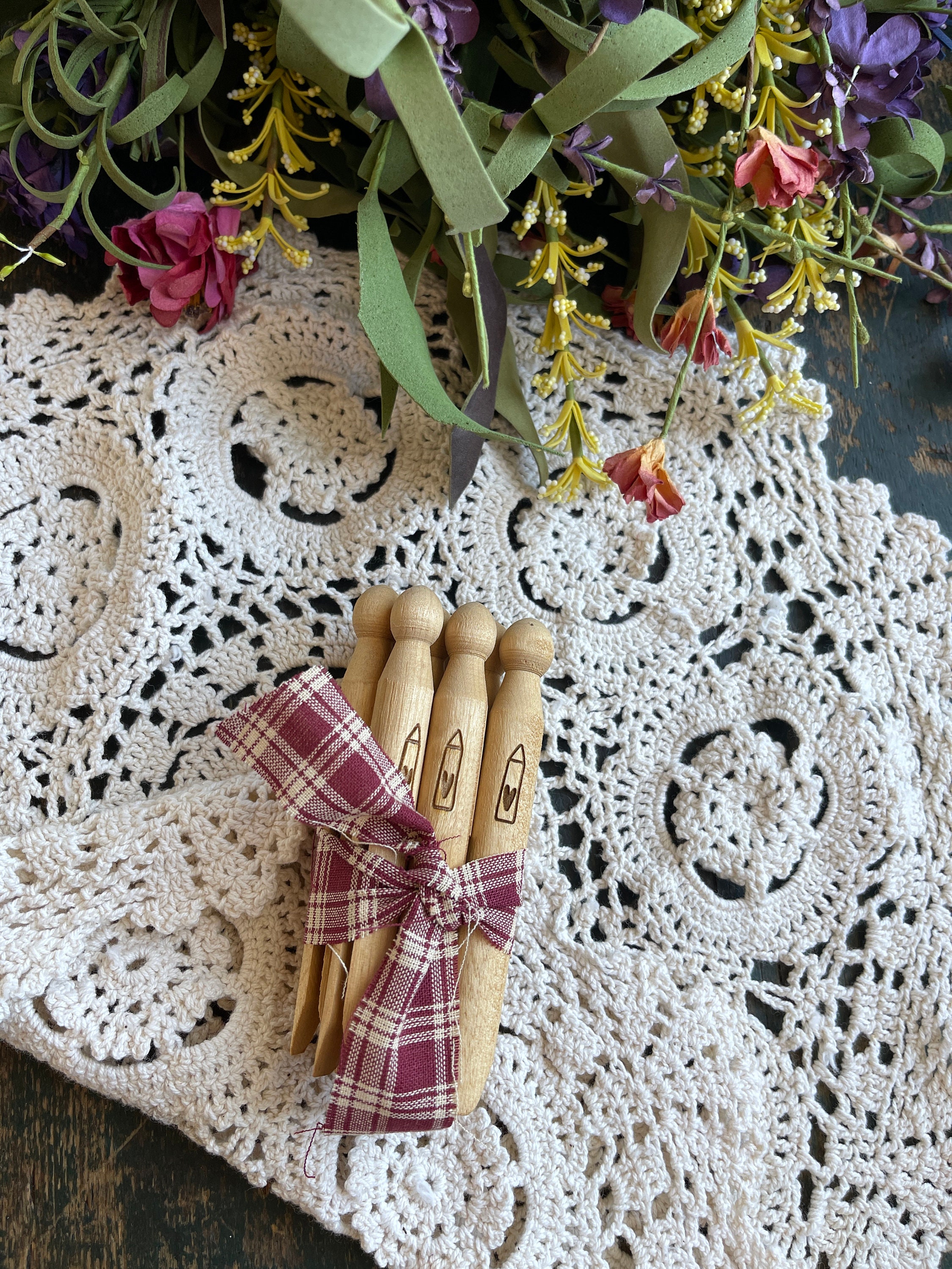 Vintage Inspired Clothespins With Cloth Ribbon Set of Eight - Etsy