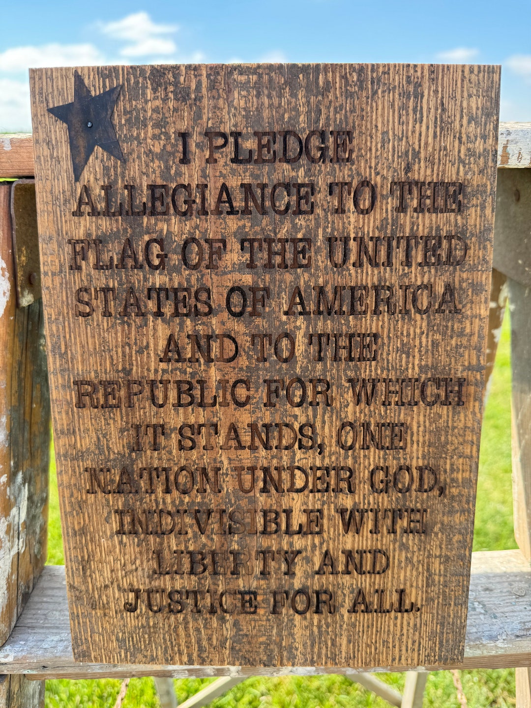 Rustic Pledge of Allegiance Old Barn Wood Sign, Laser Engraved Pledge ...