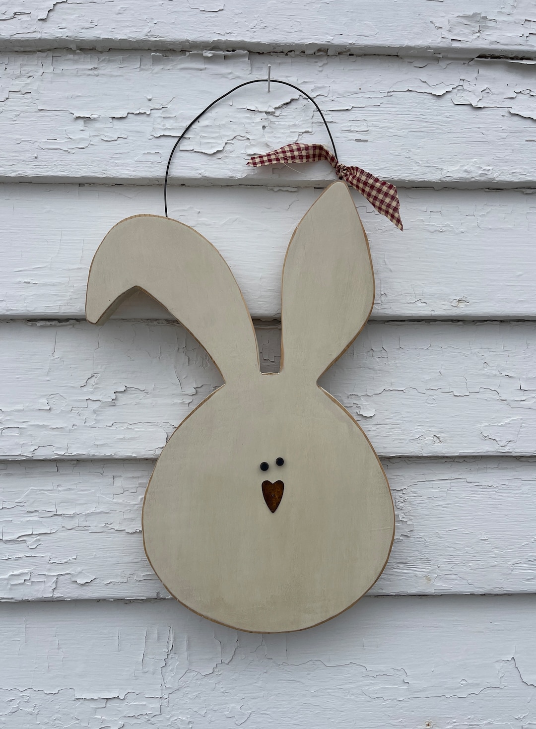 Rustic Wooden Bunny Door Hanger, Charming Easter Door Hanger, Primitive ...