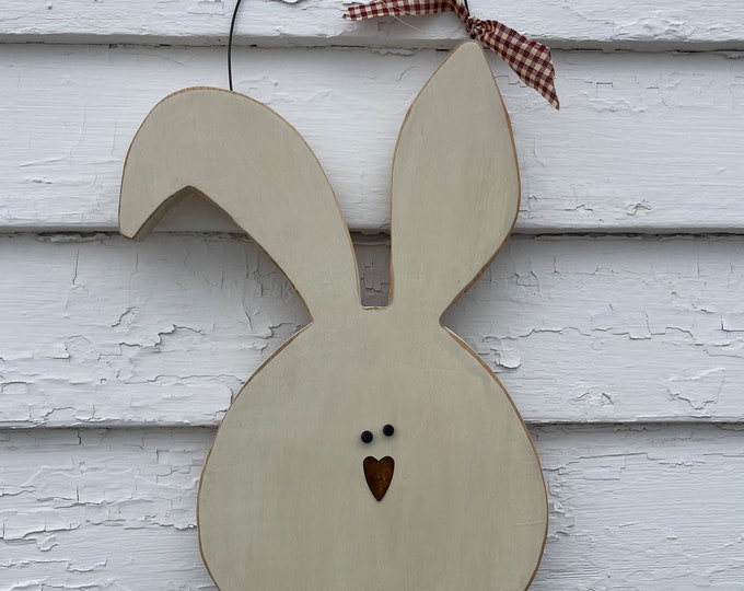 Rustic Wooden Bunny Door Hanger, Charming Easter Door Hanger, Primitive ...