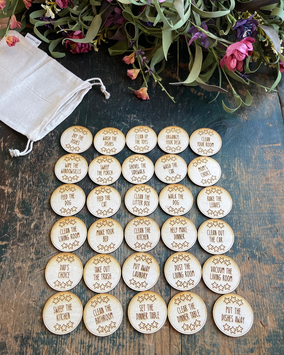 Chore Token Set for Kids, Chore Tokens With Muslin Bag, Chore Tokens ...