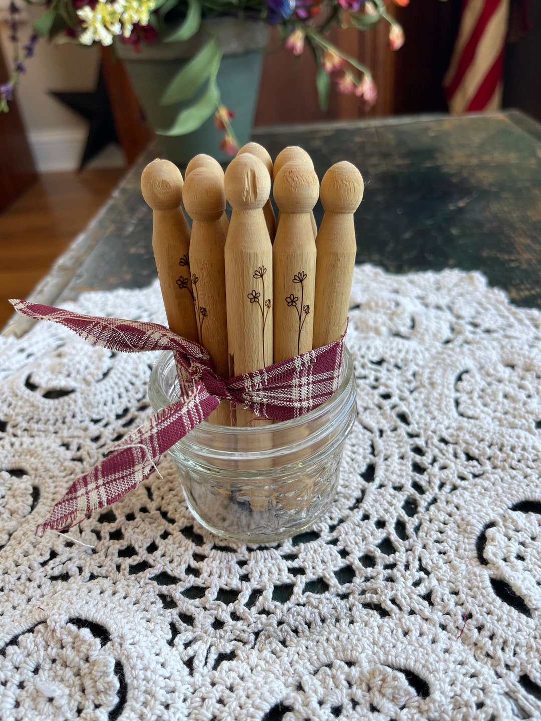 Vintage Inspired Clothespins With Cloth Ribbon Set of Eight - Etsy