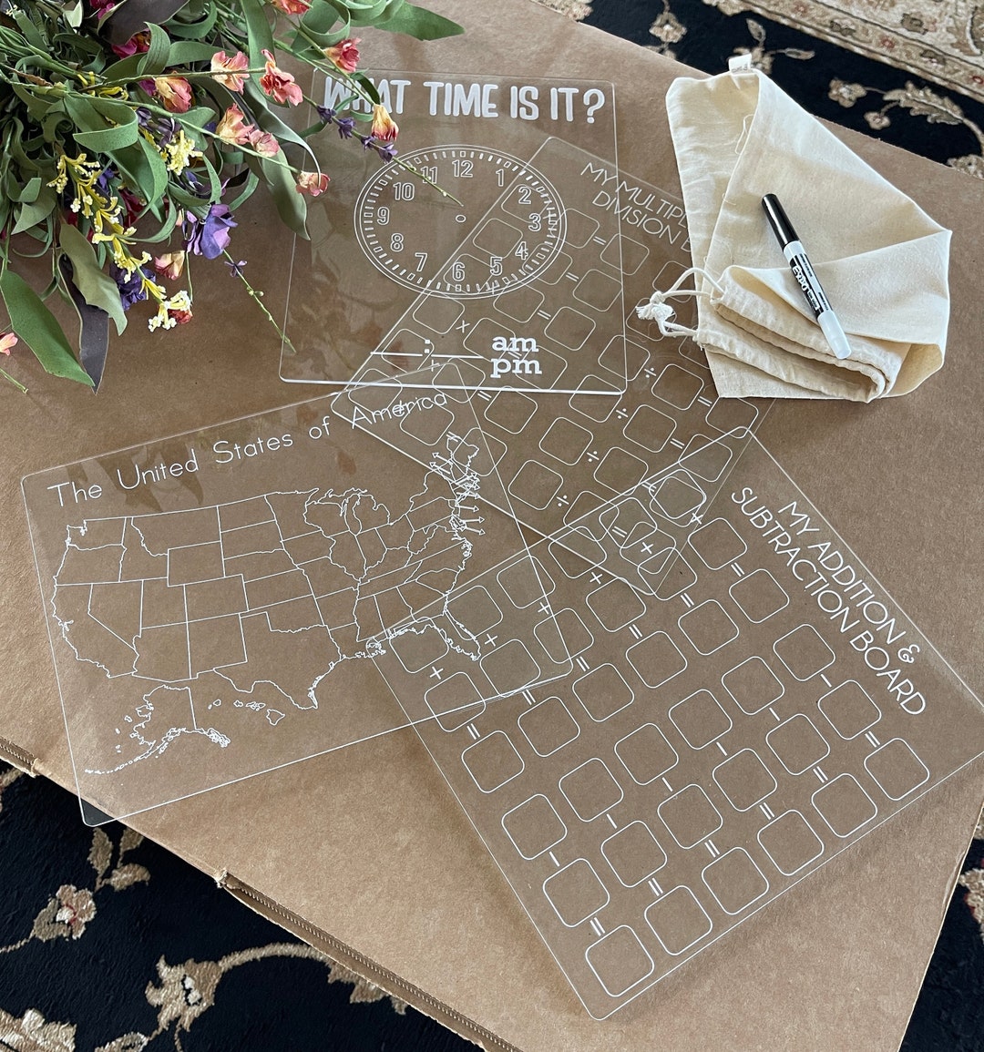 Educational Dry Erase Boards Set of Four, Math Boards, United States ...